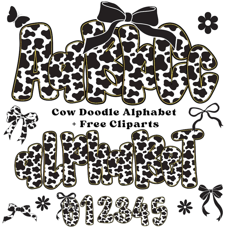 Cow Print Alphabet PNG, Cow Doodle Letters Clipart, Cow Print Font ...