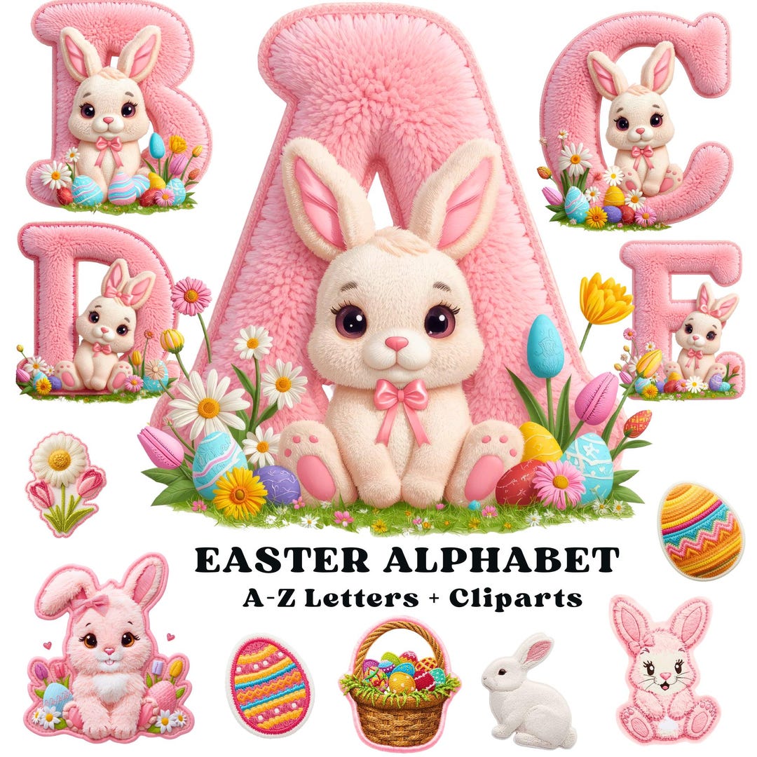 Easter Alphabet Png, Faux Yarn Bunny Letters for Girls, Pink Easter ...