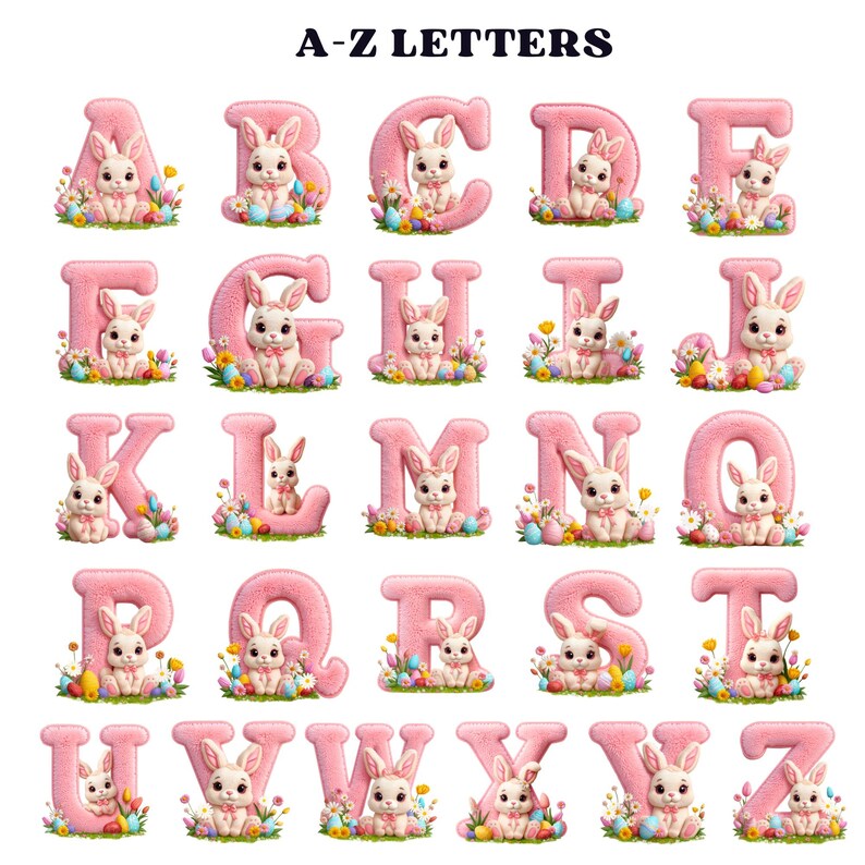 Easter Alphabet Png, Faux Yarn Bunny Letters for Girls, Pink Easter ...