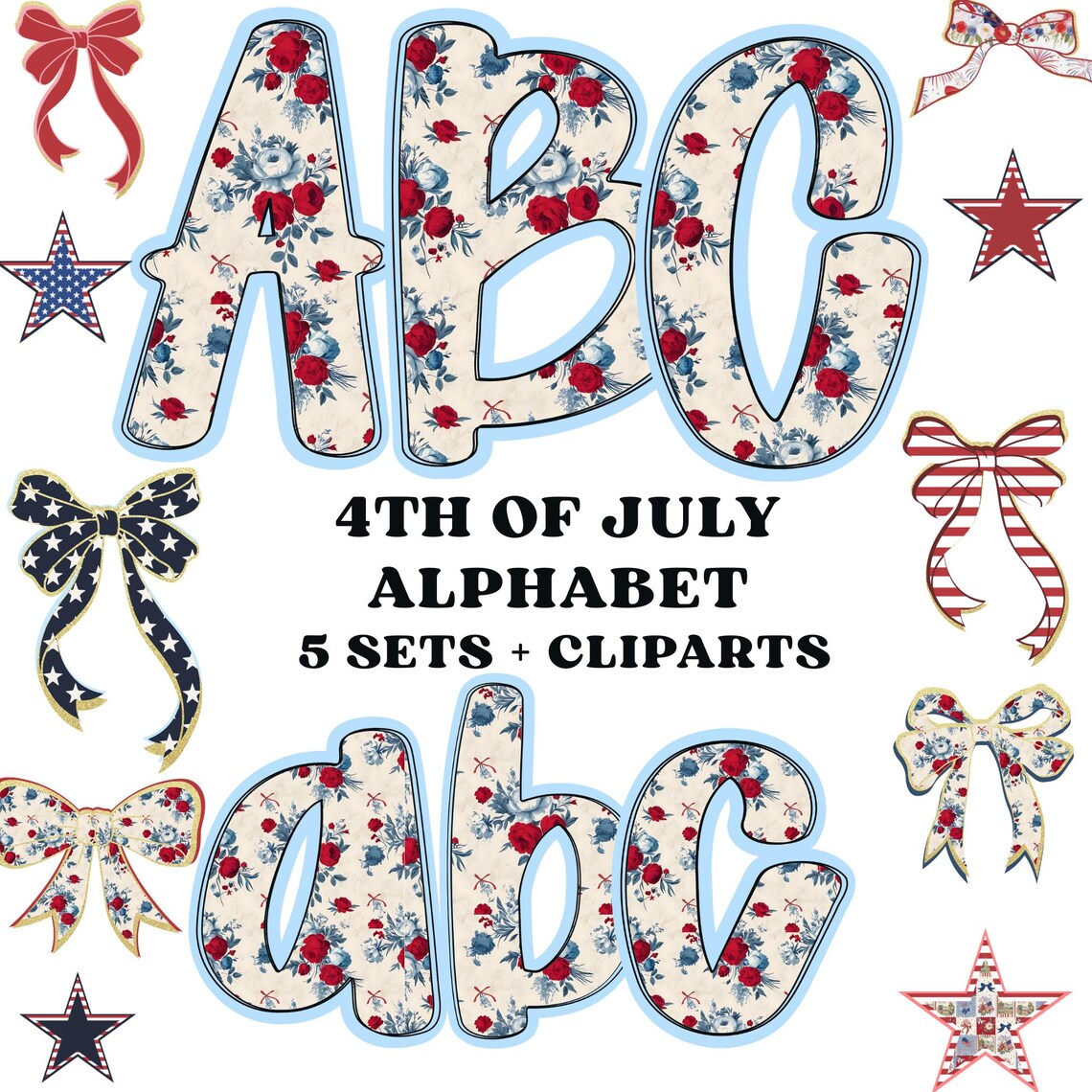 4th of July Alphabet PNG: Patriotic Doodle Letters (digital Download ...