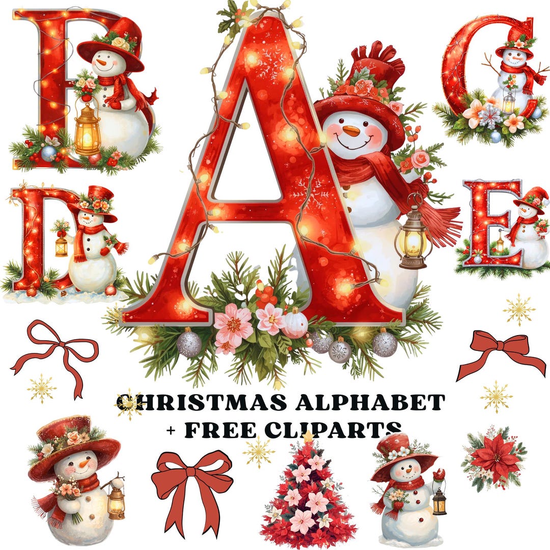 Christmas Alphabet PNG Bundle, Personalized Christmas Letters Clipart ...