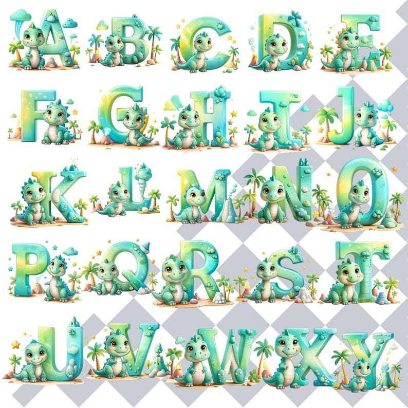 Dinosaur Alphabet PNG Bundle, Dino Letters & Numbers Clipart, School ...