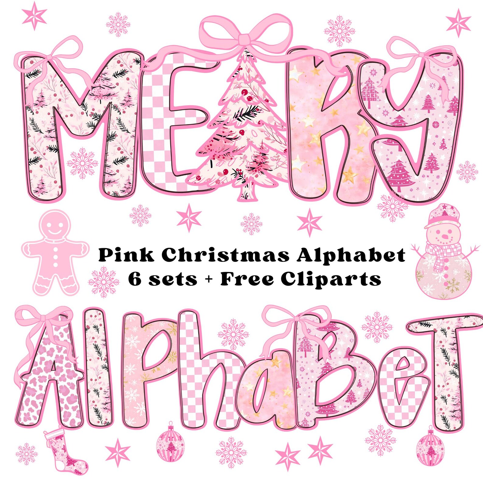 Pink Christmas Alphabet Bundle, Christmas Letters, Pink Christmas Png ...