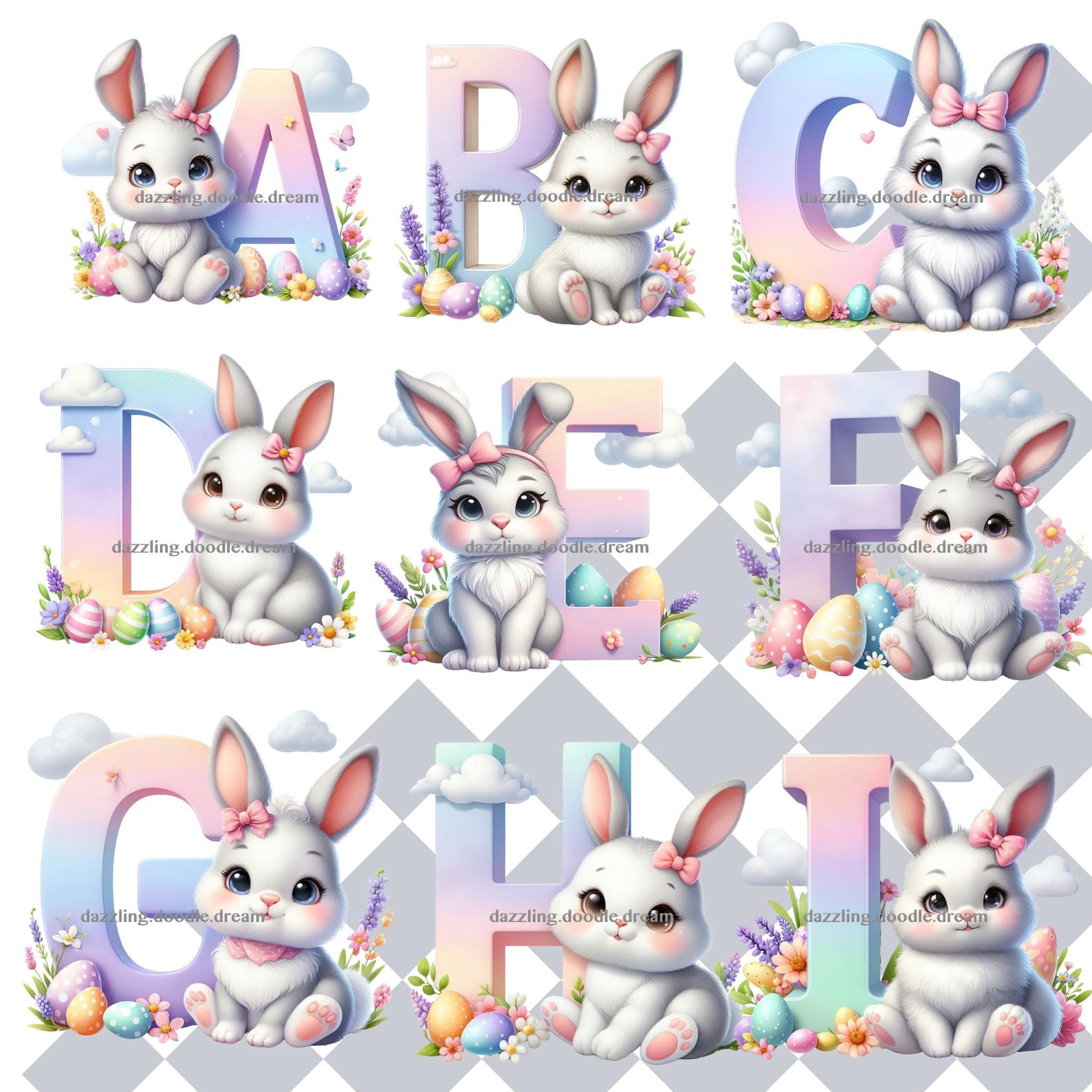 Watercolor Easter Bunny Alphabet Clipart: Kids Birthday Decor (PNG) - Etsy