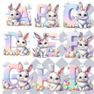 Watercolor Easter Bunny Alphabet Clipart: Kids Birthday Decor (PNG) - Etsy