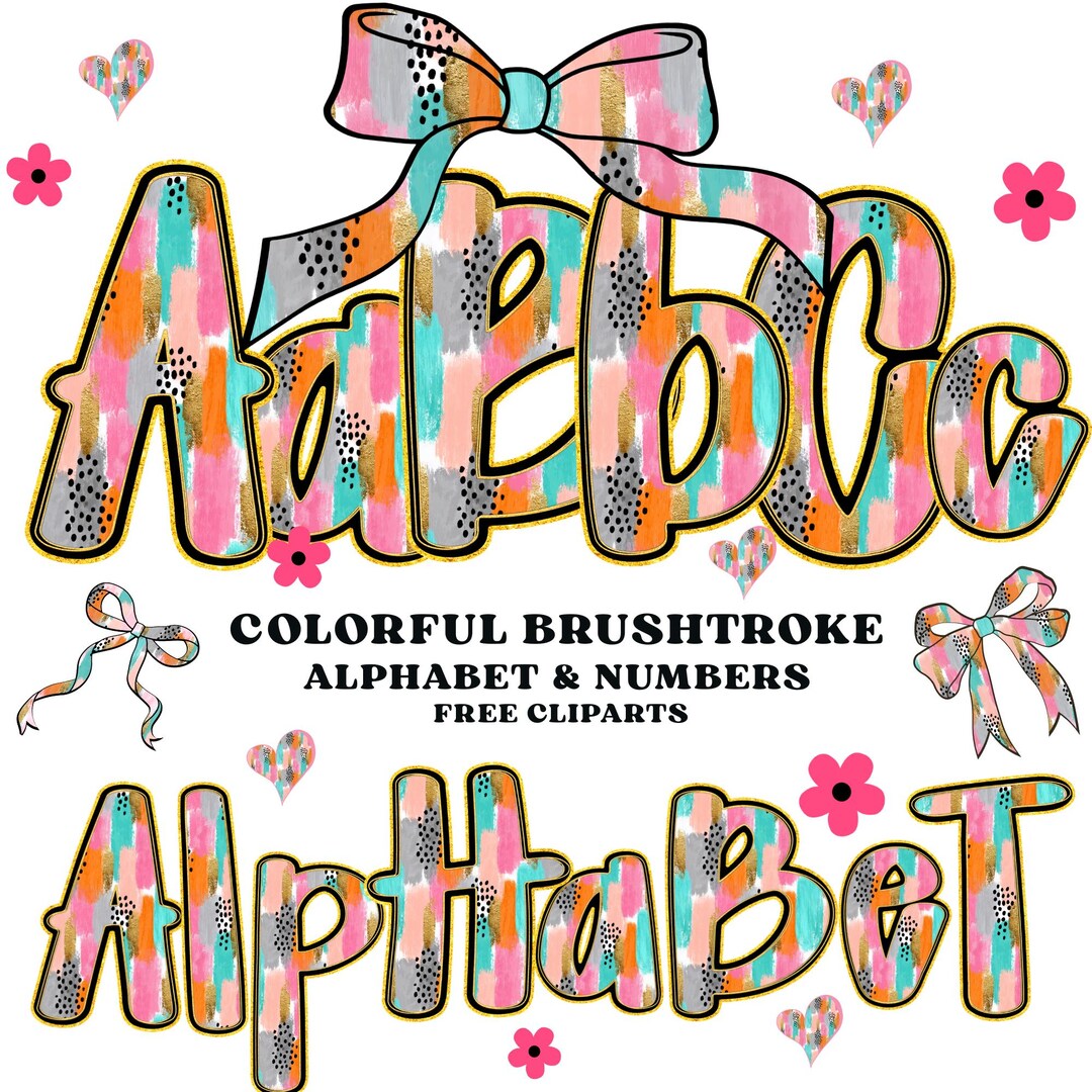 Colorful Brushstroke Alphabet PNG, Coquette Bow Letters & Numbers, Hand ...