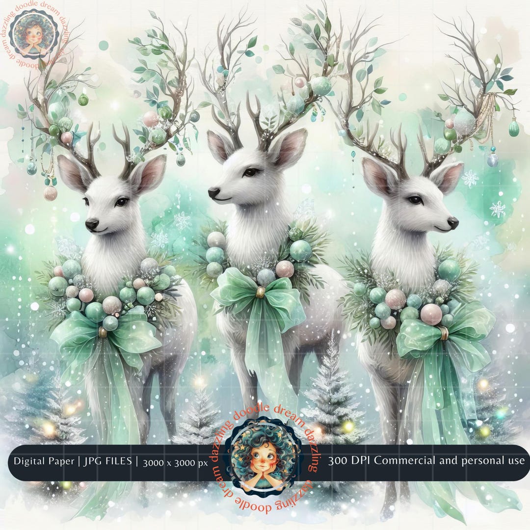 Christmas Reindeer Clipart, 8 JPG Files, Watercolor Reindeer, Pastel ...