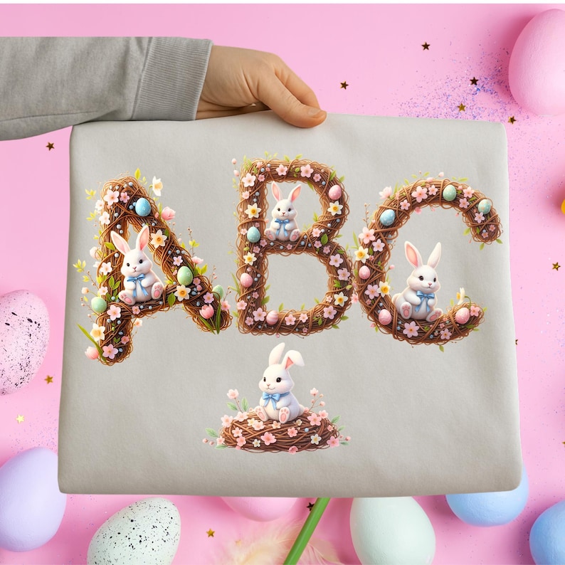 Easter Alphabet PNG Bundle, Bunny Letters A–Z and Numbers, Easter Bunny ...