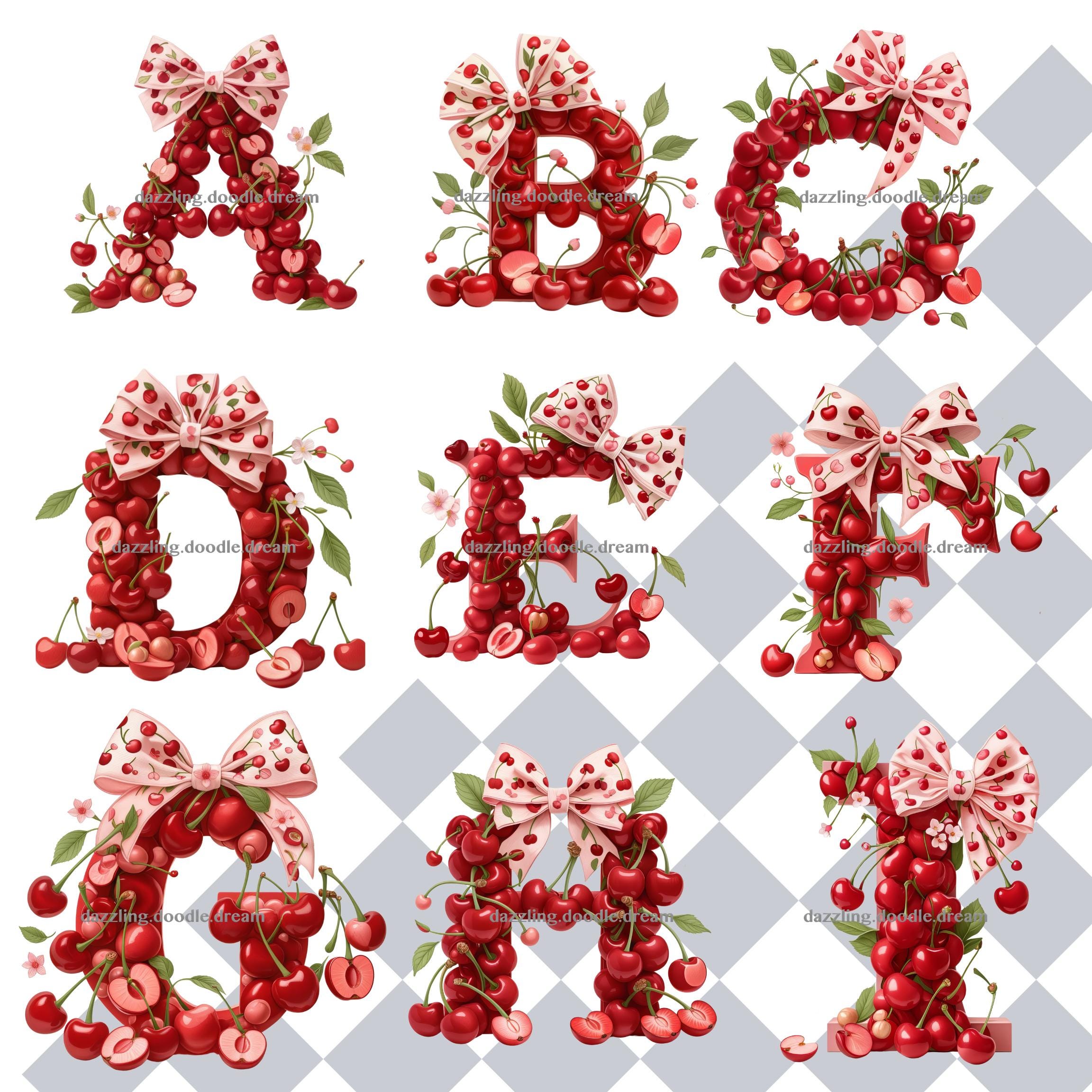 Cherry Letters PNG: Coquette Alphabet Clipart (digital Download) - Etsy
