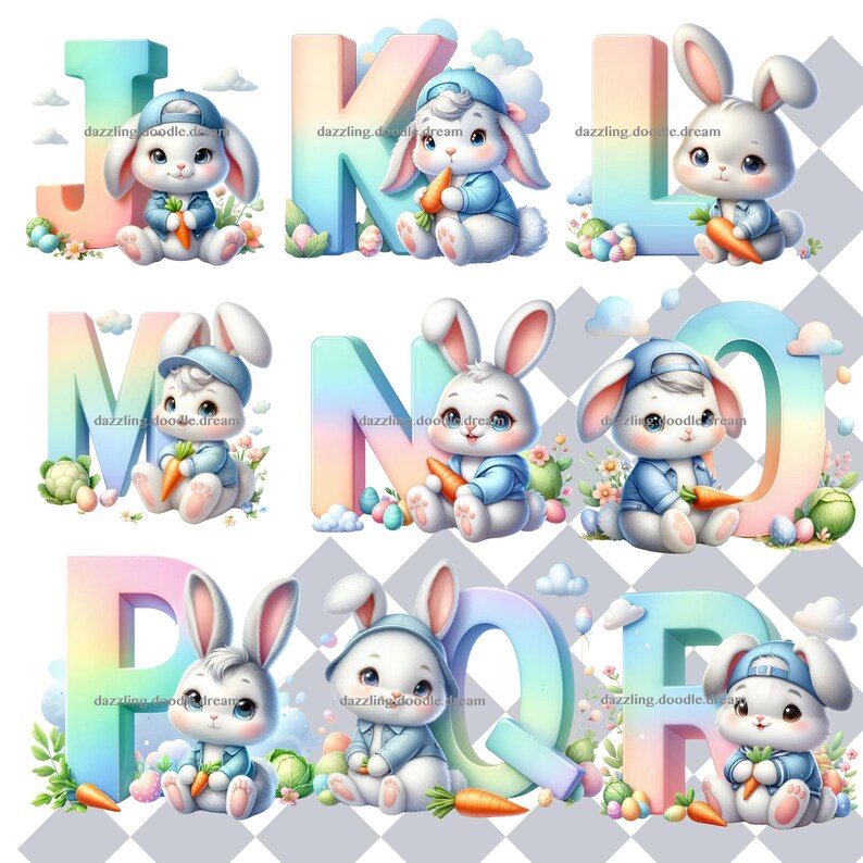 Easter Bunny Alphabet PNG: Kids Font, Numbers, Clipart (digital ...