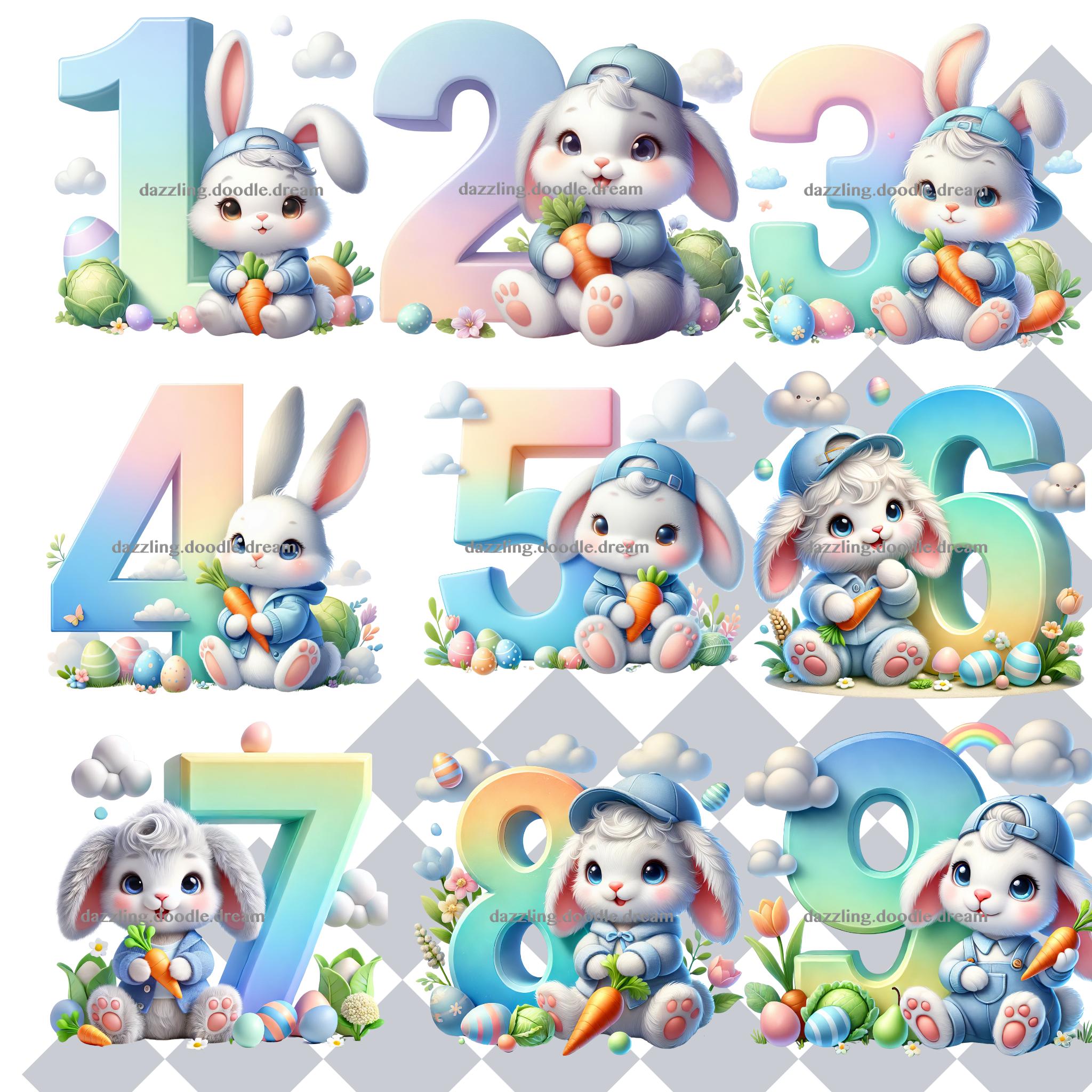 Easter Bunny Alphabet PNG: Kids Font, Numbers, Clipart (digital ...