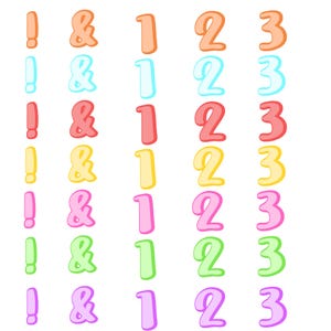 Preppy Letters & Numbers PNG Bundle, 7 Colors Doodle Alphabet Clipart ...