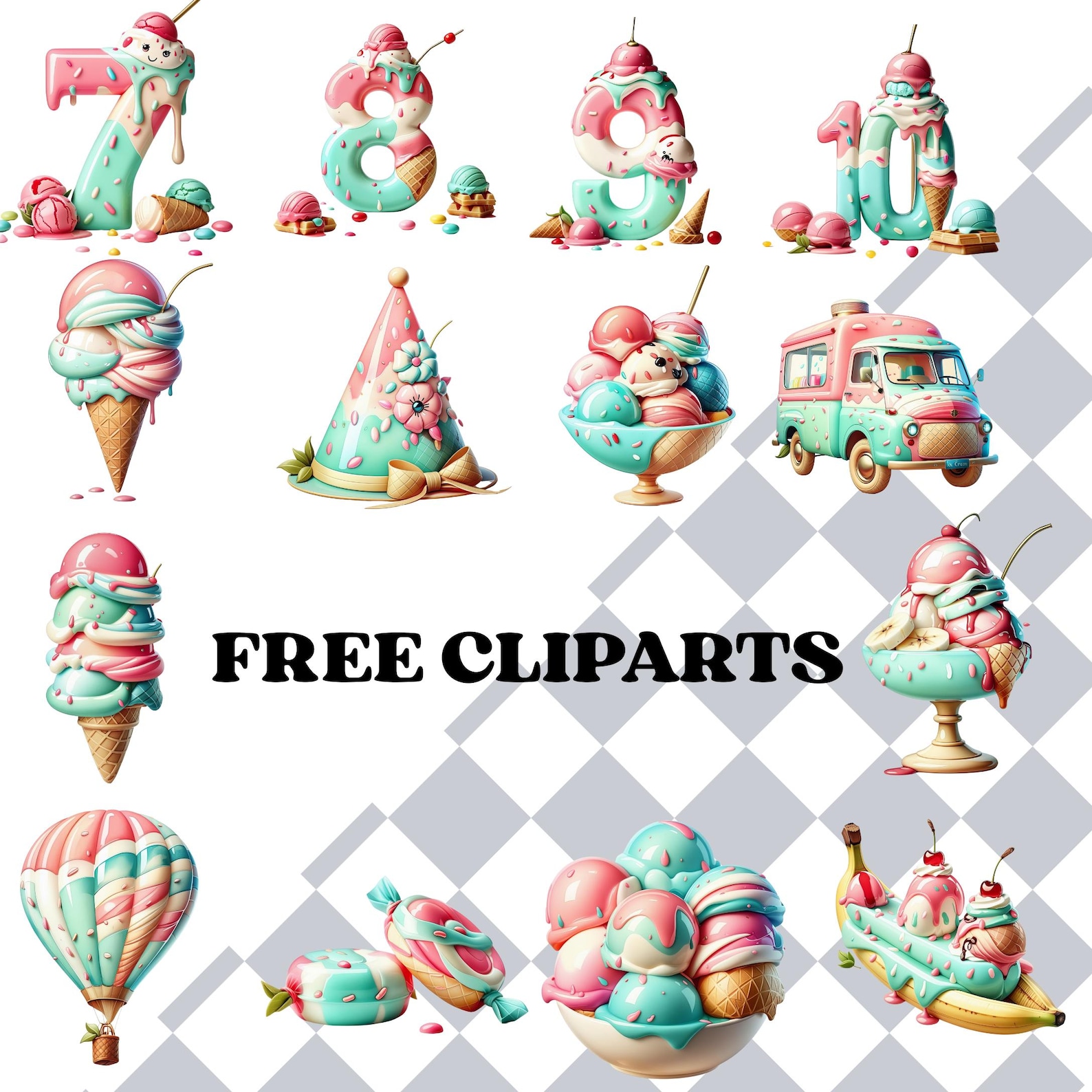 Ice Cream Letters & Numbers PNG Bundle: Birthday Party Clipart (digital ...