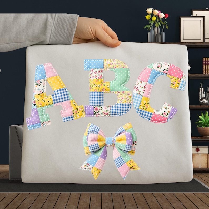 Faux Embroidered Alphabet PNG Bundle, Faux Quilted Patchwork Letters ...