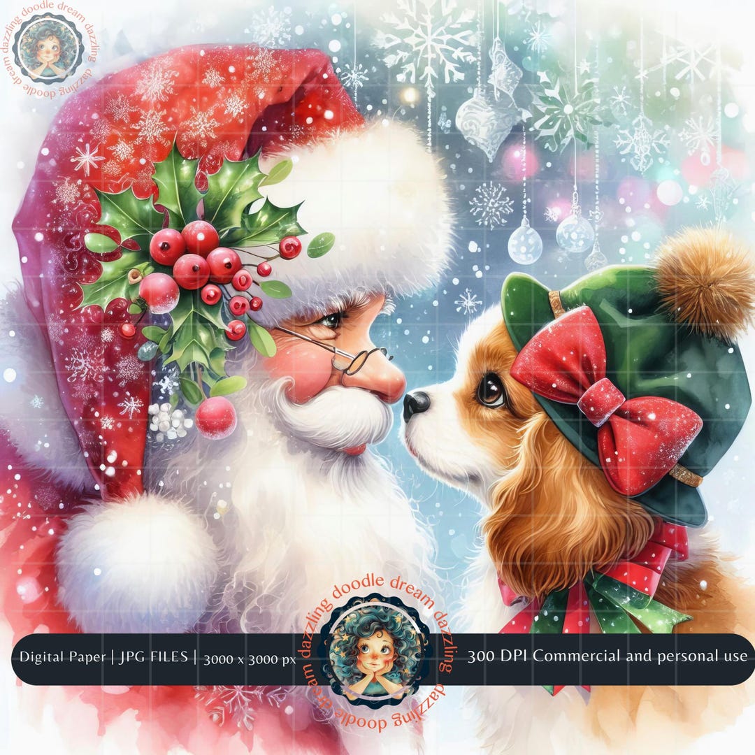 Christmas Dog, Dog Clipart, Santa With Dog, Dog Christmas, Dog Ornament ...