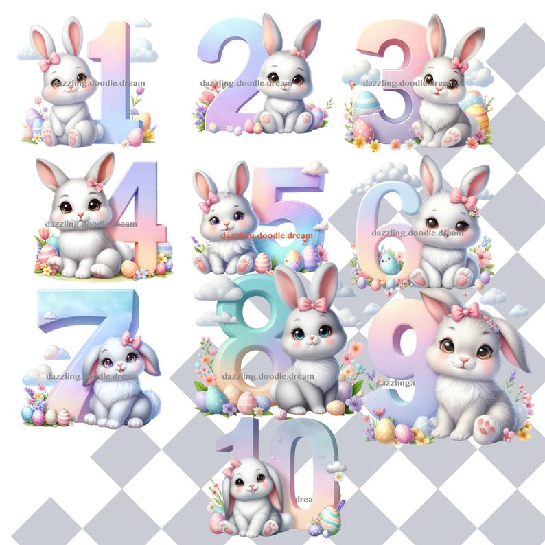 Watercolor Easter Bunny Alphabet Clipart: Kids Birthday Decor (PNG) - Etsy