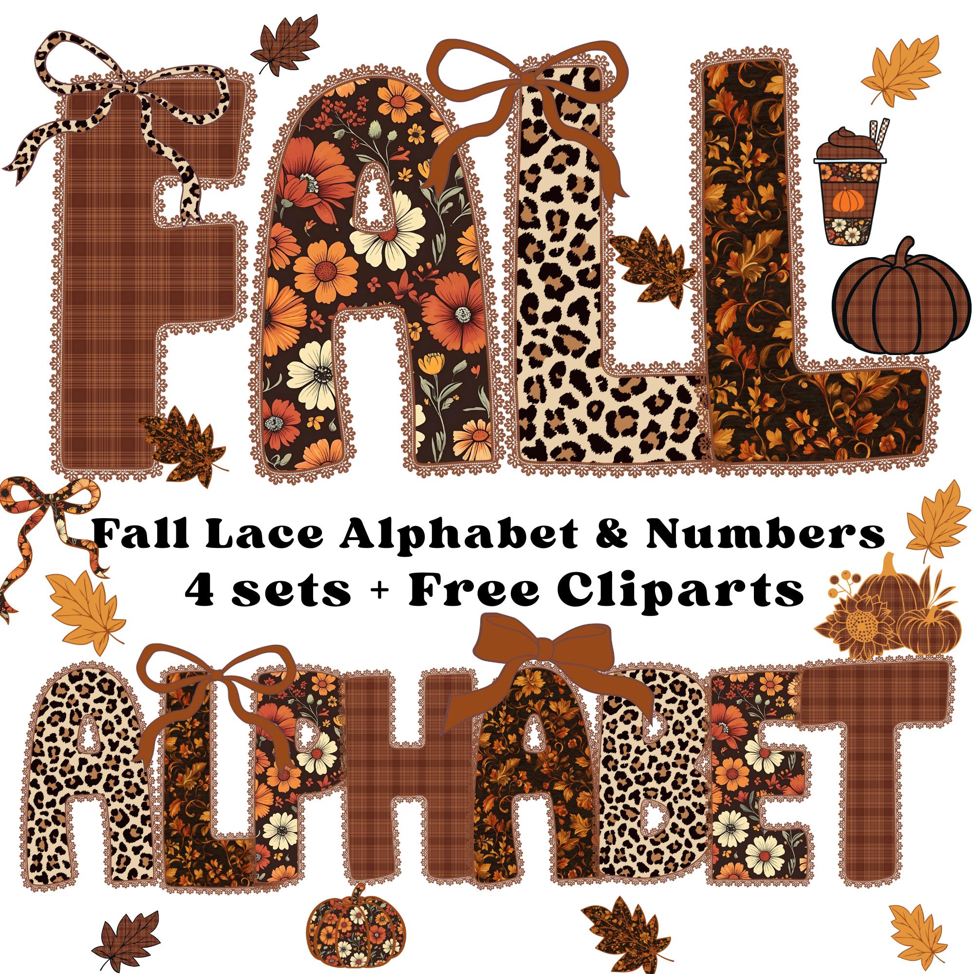 Fall Alphabet PNG, Lace Letters & Numbers, Autumn Sublimation Clipart ...