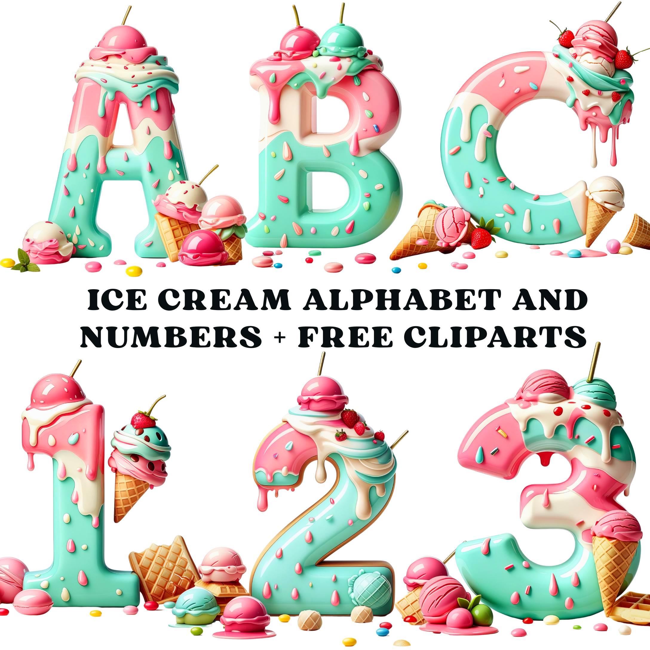 Ice Cream Letters & Numbers PNG Bundle: Birthday Party Clipart (digital ...