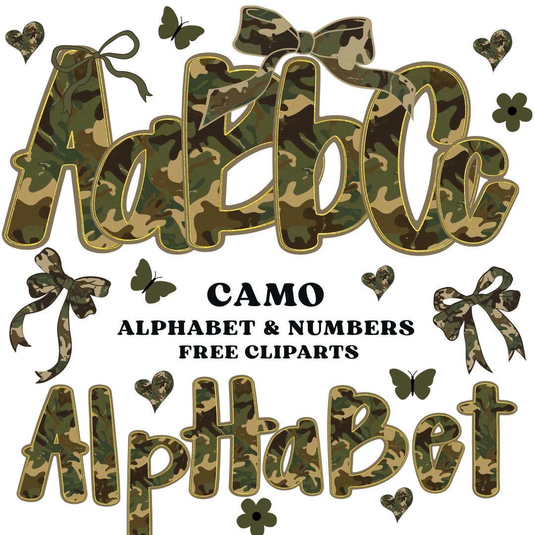 Camo Alphabet PNG Letters and Numbers, Hunting Camouflage Font Clipart ...