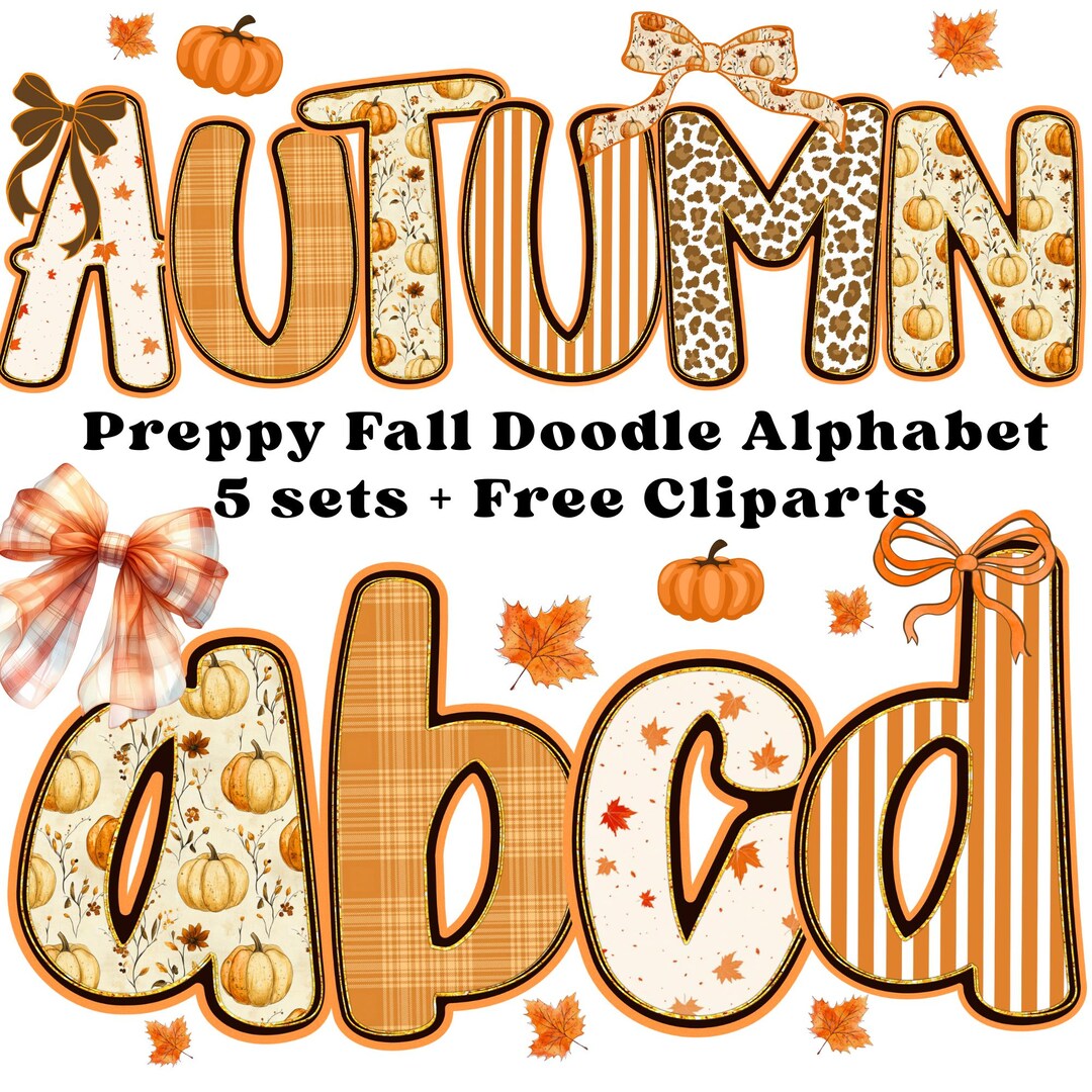 Retro Preppy Fall Floral Alphabet PNG, Grandmillennial Fall Alphabet ...