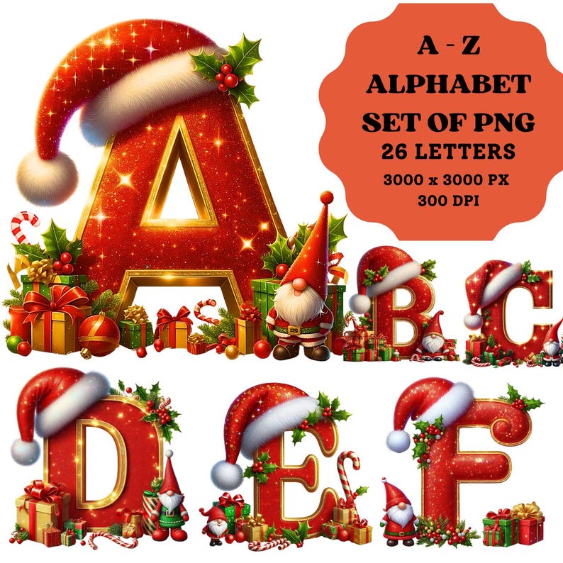 Christmas Alphabet PNG, Christmas Letters Clipart, Christmas Gnome ...