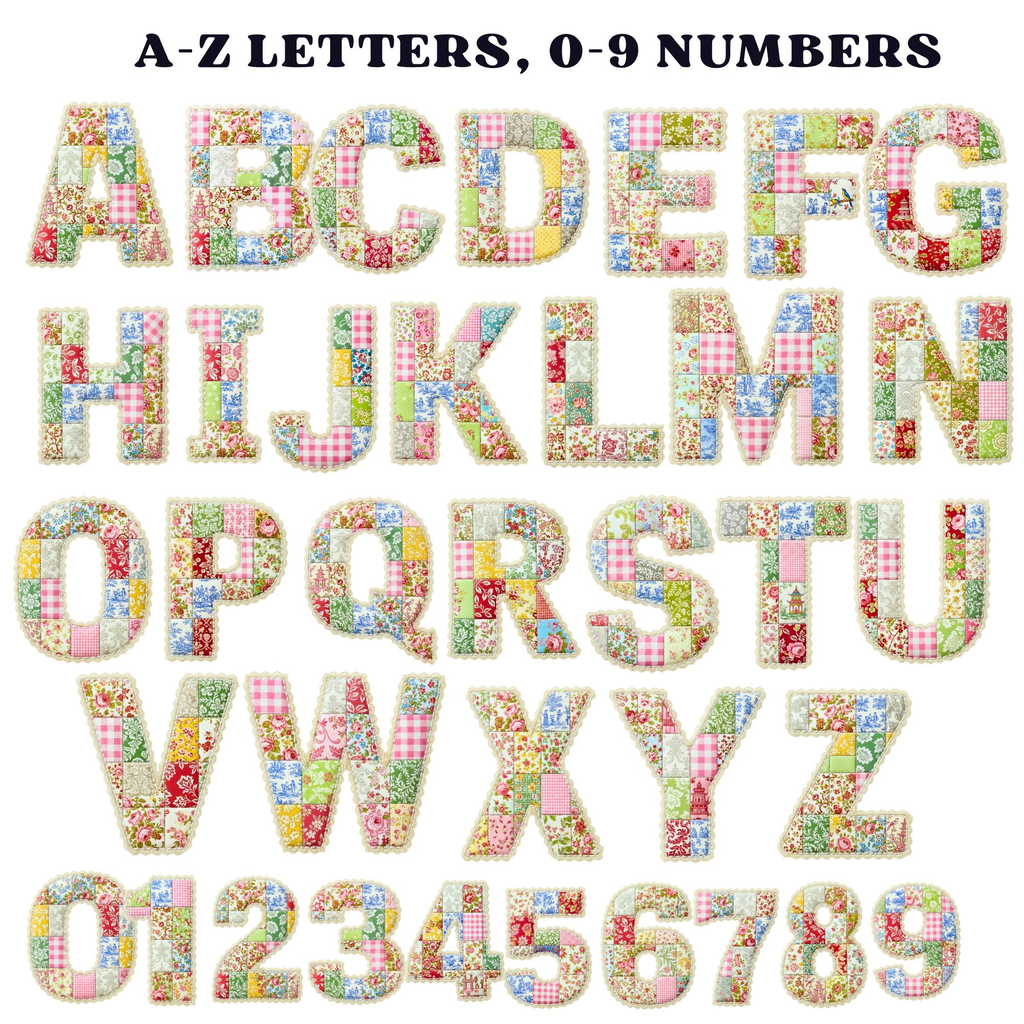 Faux Patchwork Lace Alphabet PNG Bundle, Cottagecore Floral Letters ...