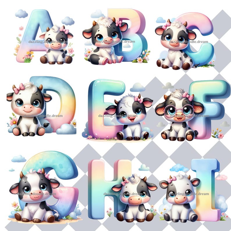 Cow Letters, Cute Cow Png, Animal Letters, Cow Decor, Cow Alphabet ...
