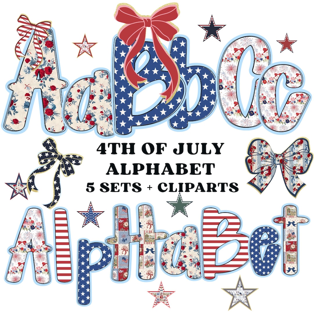 4th of July Alphabet PNG: Patriotic Doodle Letters (digital Download ...