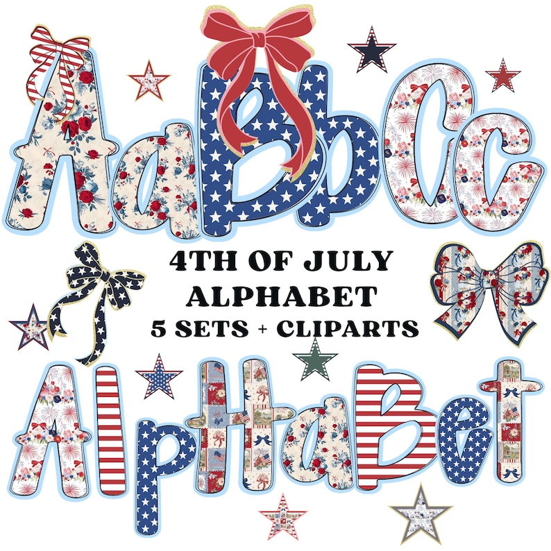 4th of July Alphabet PNG: Patriotic Doodle Letters (digital Download ...