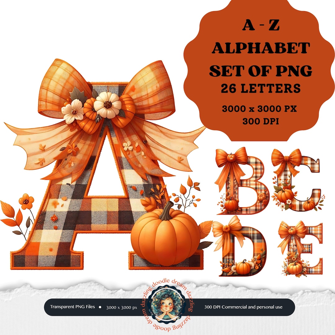 Fall Letters, Fall Alphabet PNG, Plaid Letters, Autumn Alphabet, Fall ...