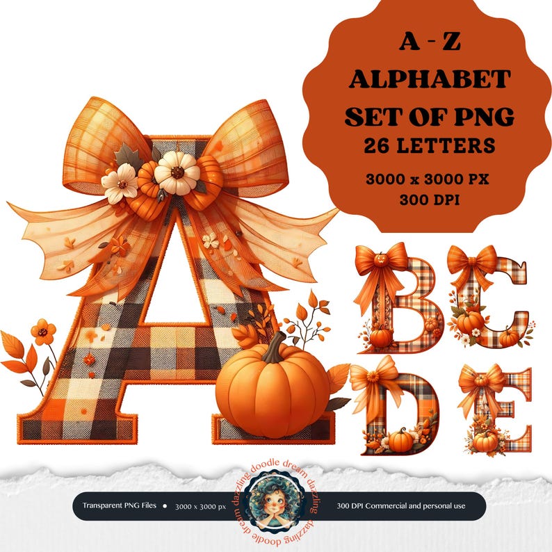 Fall Letters, Fall Alphabet PNG, Plaid Letters, Autumn Alphabet, Fall Doodles, Letters PNG ...