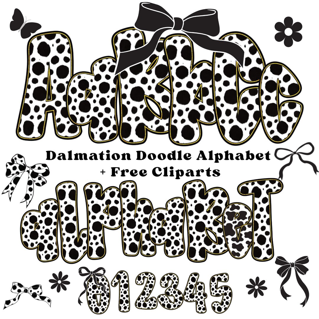 Dalmatian Doodle Alphabet PNG, Dog Print Letters Clipart, Dalmatian ...