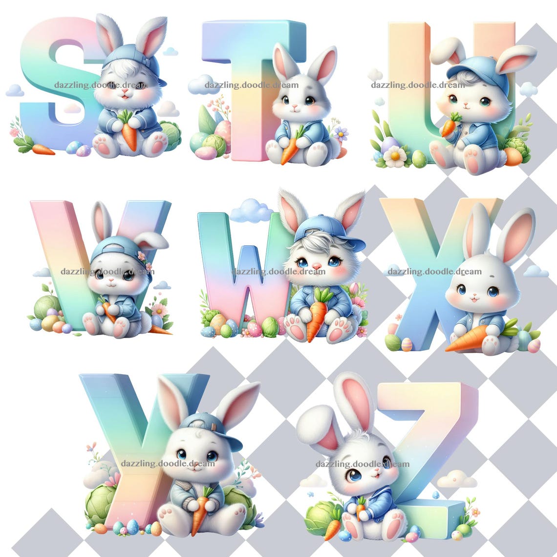 Easter Bunny Alphabet PNG: Kids Font, Numbers, Clipart (digital ...