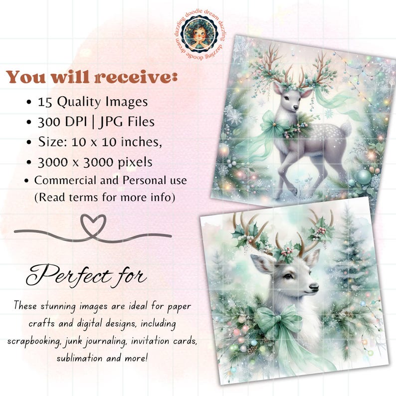 Christmas Reindeer Clipart, 15 JPG Files, Watercolor Reindeer, Pastel ...