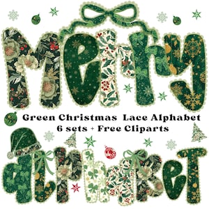 Christmas Alphabet PNG, Green Lace Christmas Letters Clipart, Christmas ...