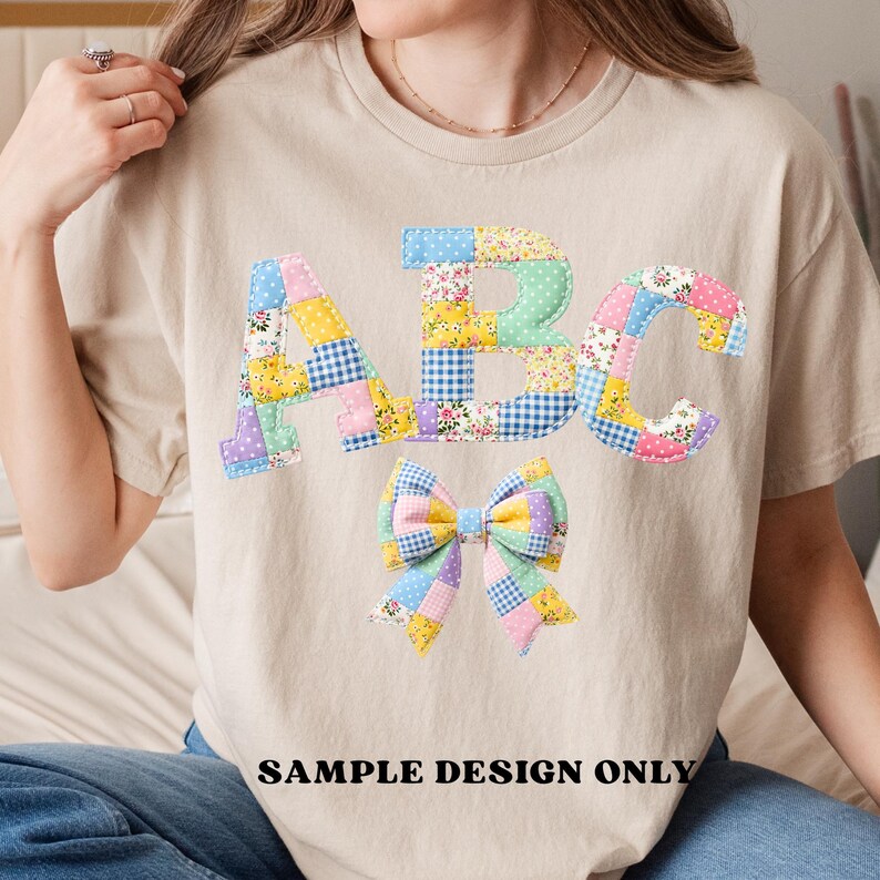 Paquete PNG de alfabeto bordado falso, letras de patchwork acolchadas ...