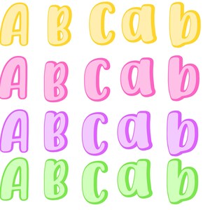 Preppy Letters & Numbers PNG Bundle, 7 Colors Doodle Alphabet Clipart ...