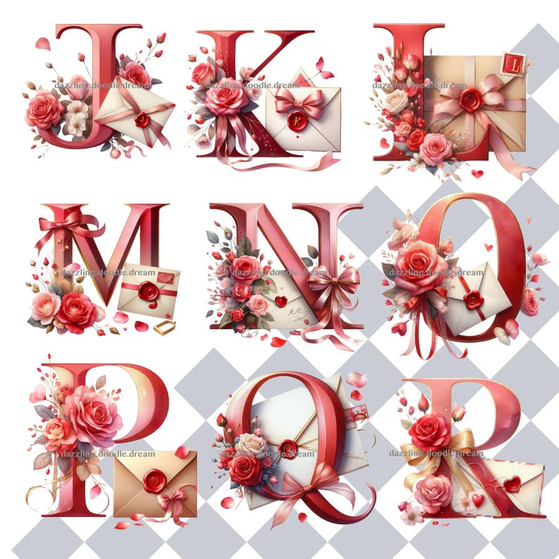 Valentines Floral Alphabet Clipart: Romantic Love Letters (PNG) - Etsy