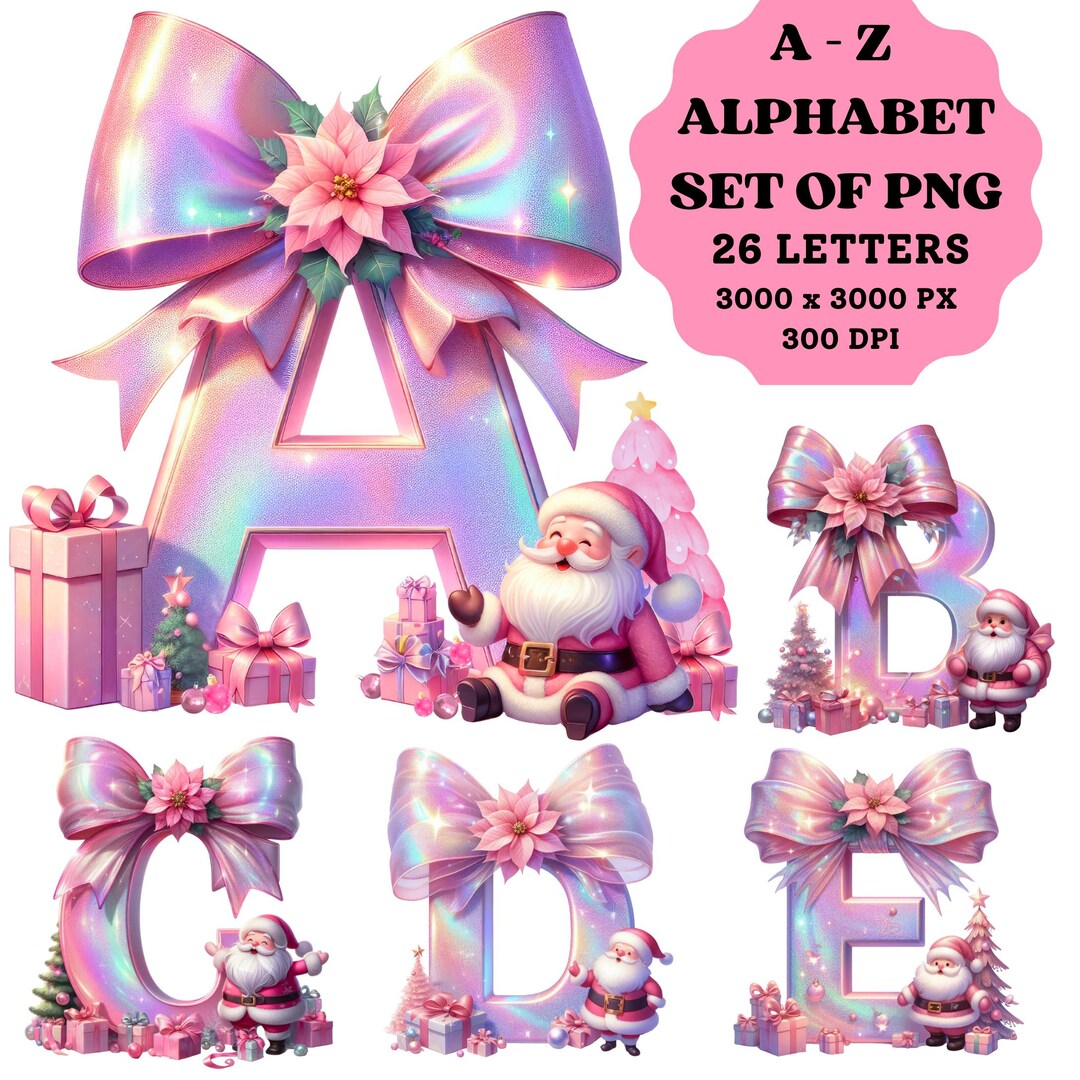 Pink Christmas Letters,christmas Coquette,pink Santa,christmas Letters ...