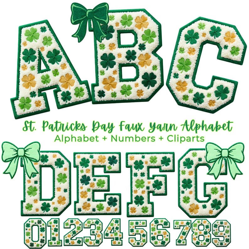 St. Patrick’s Day Lucky PNG Alphabet, Faux Yarn & Faux Embroidery ...