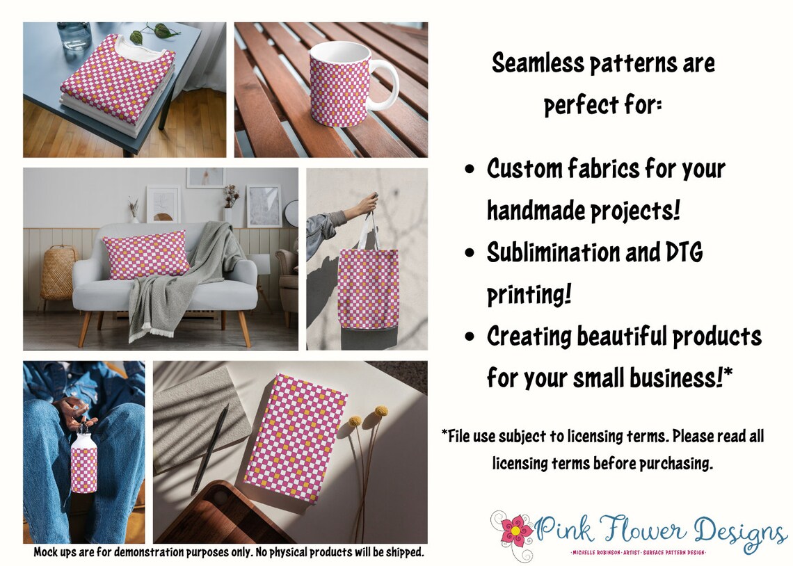 Chequered Pink Retro Seamless Pattern Repeating Pattern Digital Paper ...