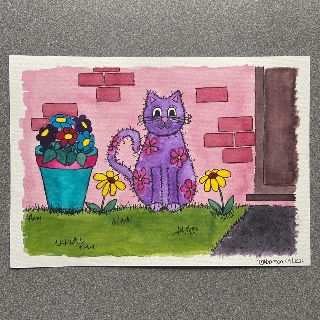 Kitty Cat Landscape Original Artwork Cat Decor Acrylic Painting Art ...
