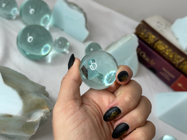 12 Pcs Natural Light Blue Obsidian Crystal Set Raw Obsidian Sphere ...