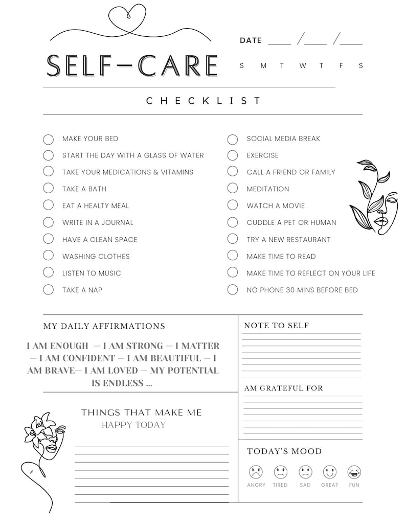Daily to Do List , Self Care Checklist , Printable Planner , Aesthetic ...