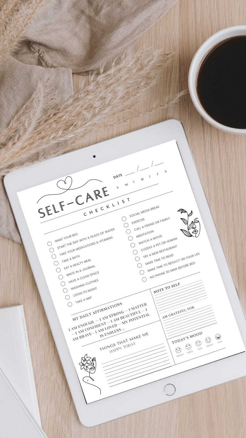Self Care Checklist Printable PDF ,to-do List, Daily Habits (digital ...