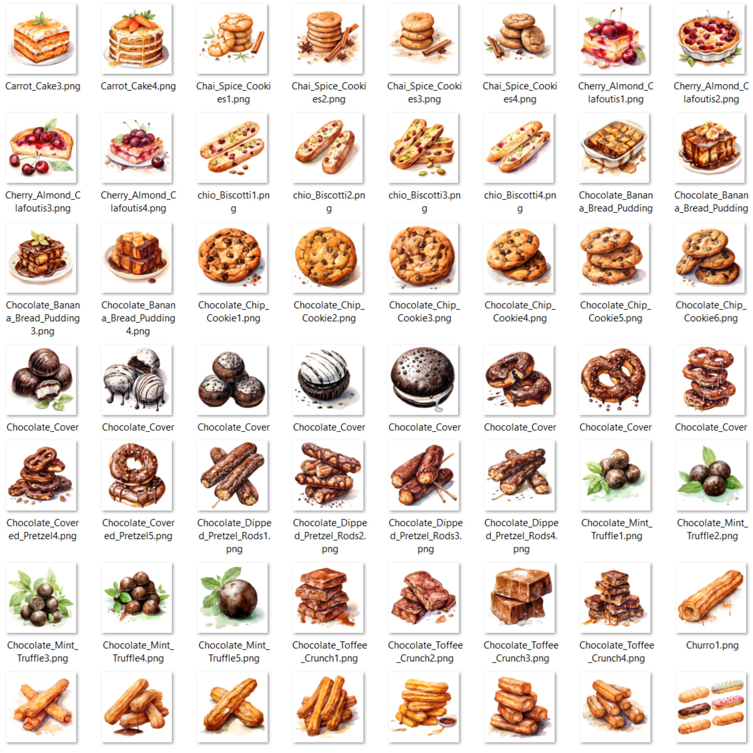 Sweet Treats Watercolor Clipart, Cake, Desserts, Donuts, Cookies ...