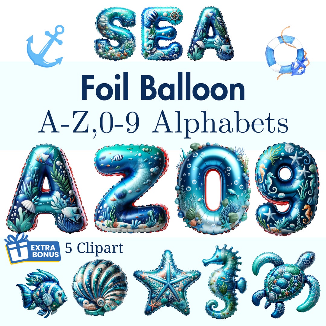 Under the Sea Foil Balloon Alphabet Clip Art, Foil Balloon Alphabet ...