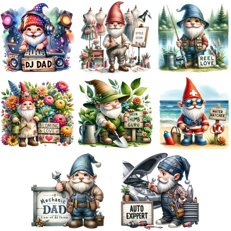 Watercolor Father's Day Gnomes PNG Clipart Bundle, Gnome Dad Son PNG ...