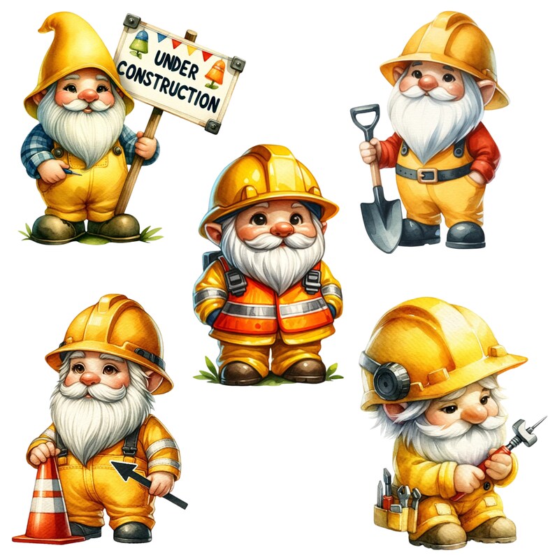 Construction Gnomes Builder Gnomes Watercolor Clipart,construction Site ...