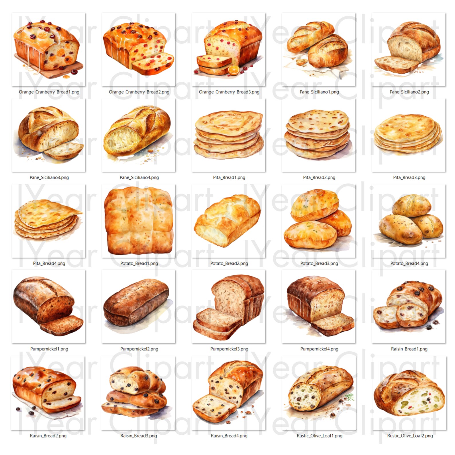 Baked Bakery Clipart Watercolor, Bread Clipart, Bakery Clipart, French ...